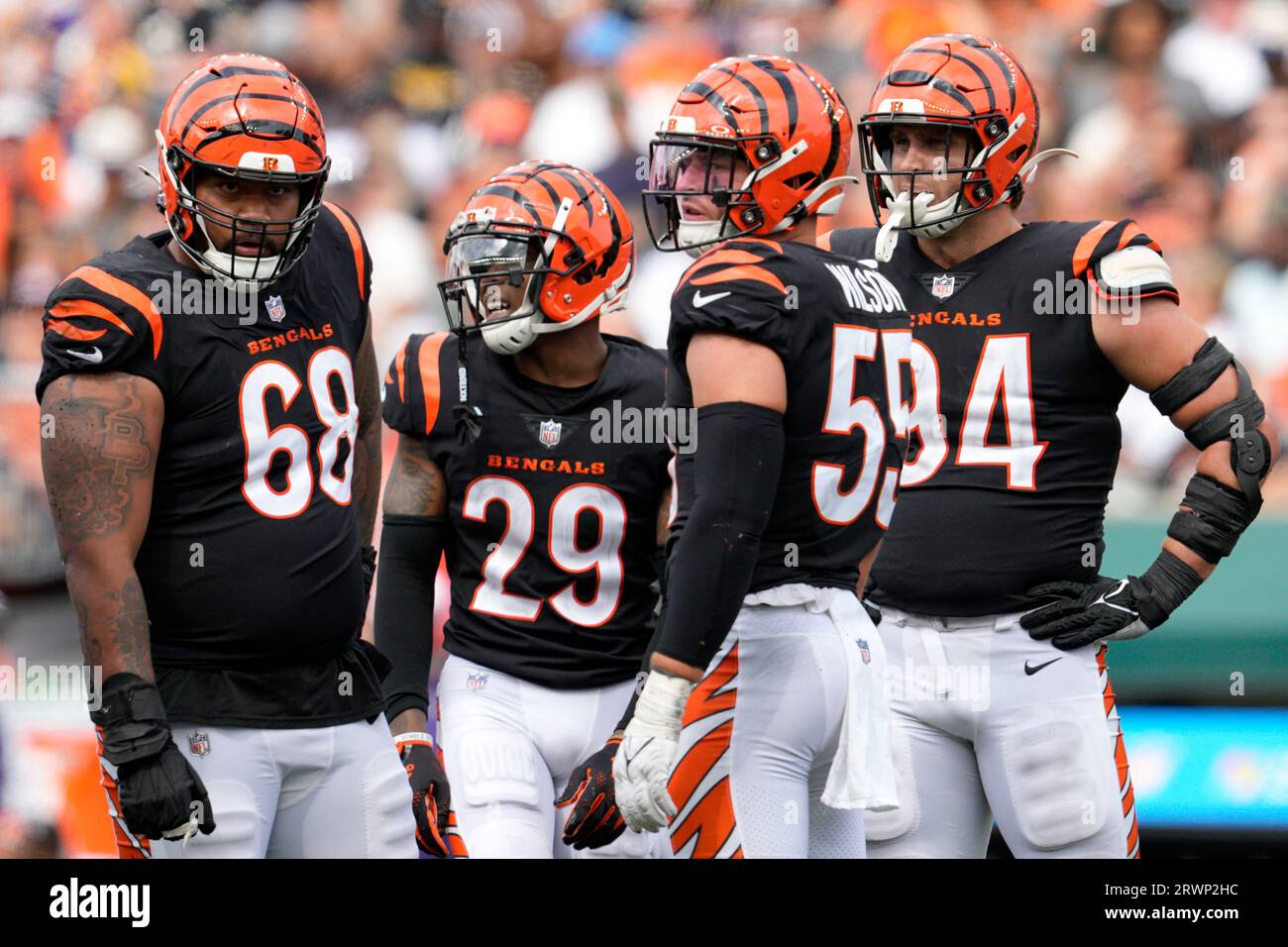 Cincinnati Bengals' Josh Tupou (68), Cam Taylor-Britt (29), Logan ...