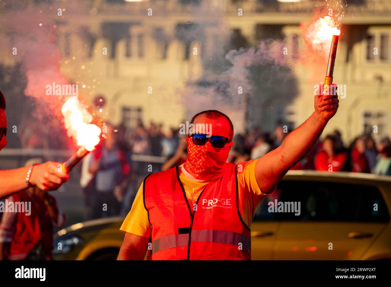 Vienna, Austria. 20 September 2023. Smoke bomb pyrotechnic being used ...