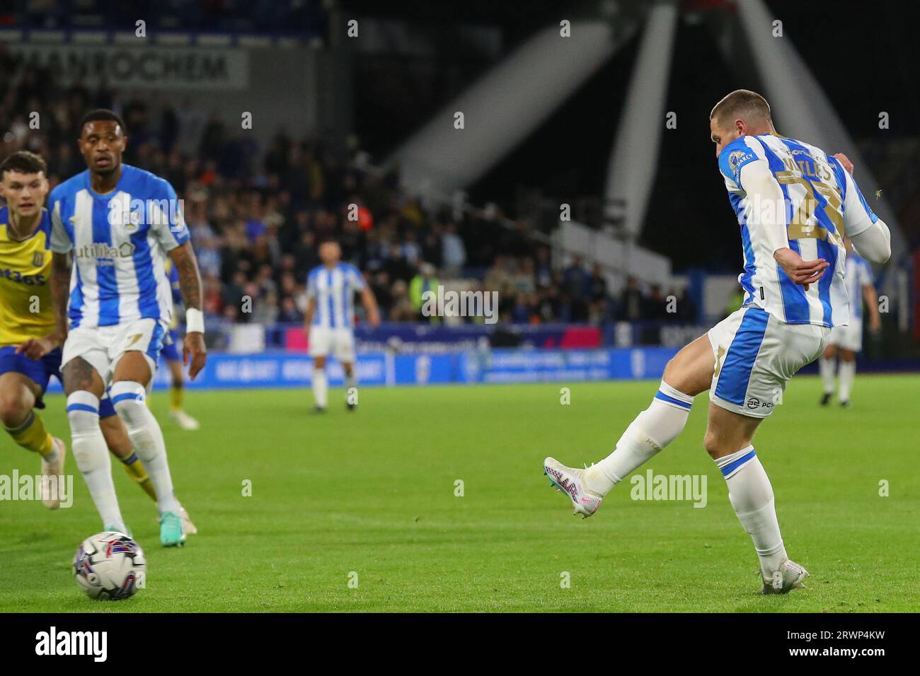 Ben Wiles #23 of Huddersfield Town has a shot at goal during the Sky ...