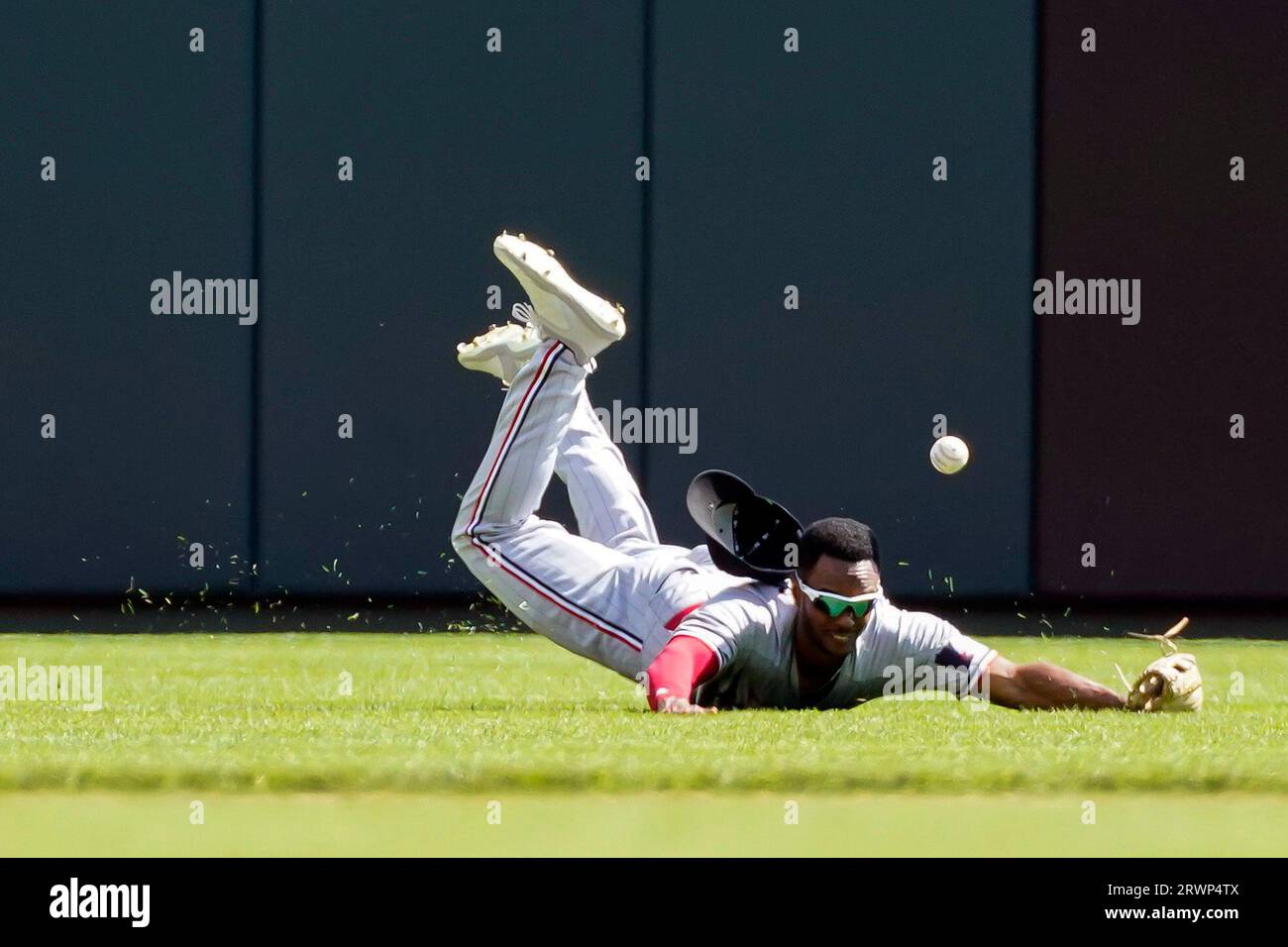 Minnesota Twins center fielder Michael A. Taylor misses a line drive ...