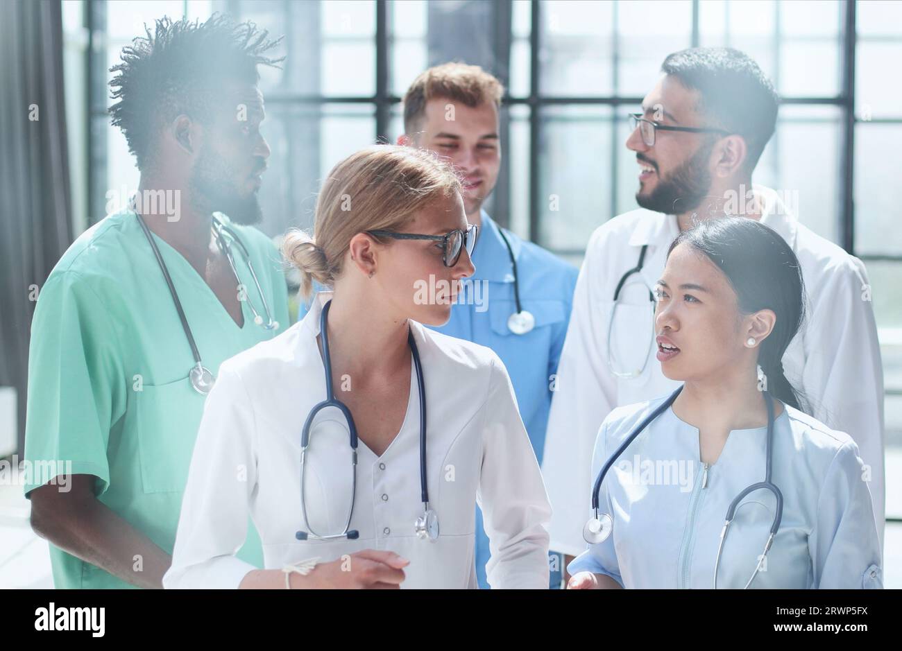 Portrait team professional doctors. The staff of the medical faculty. multinational people ...