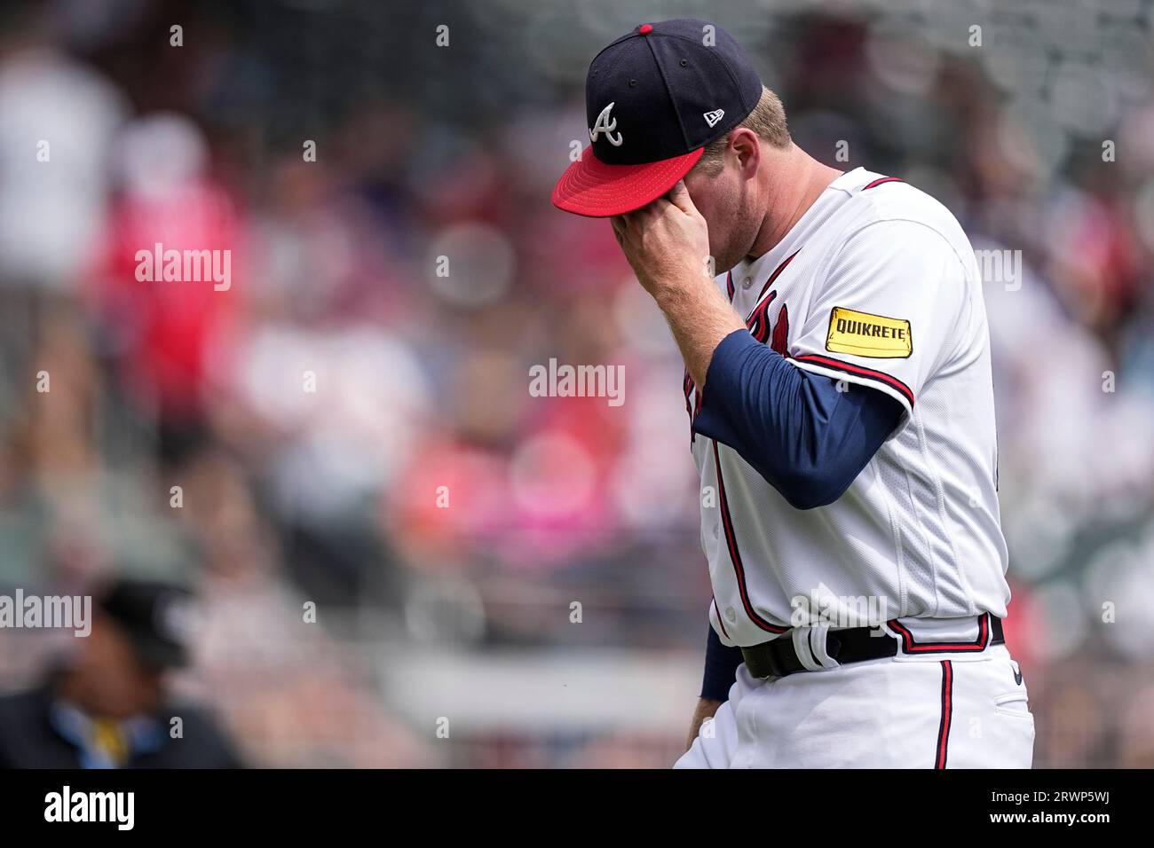 Atlanta Braves starting pitcher Bryce Elder (55) walks off the field ...