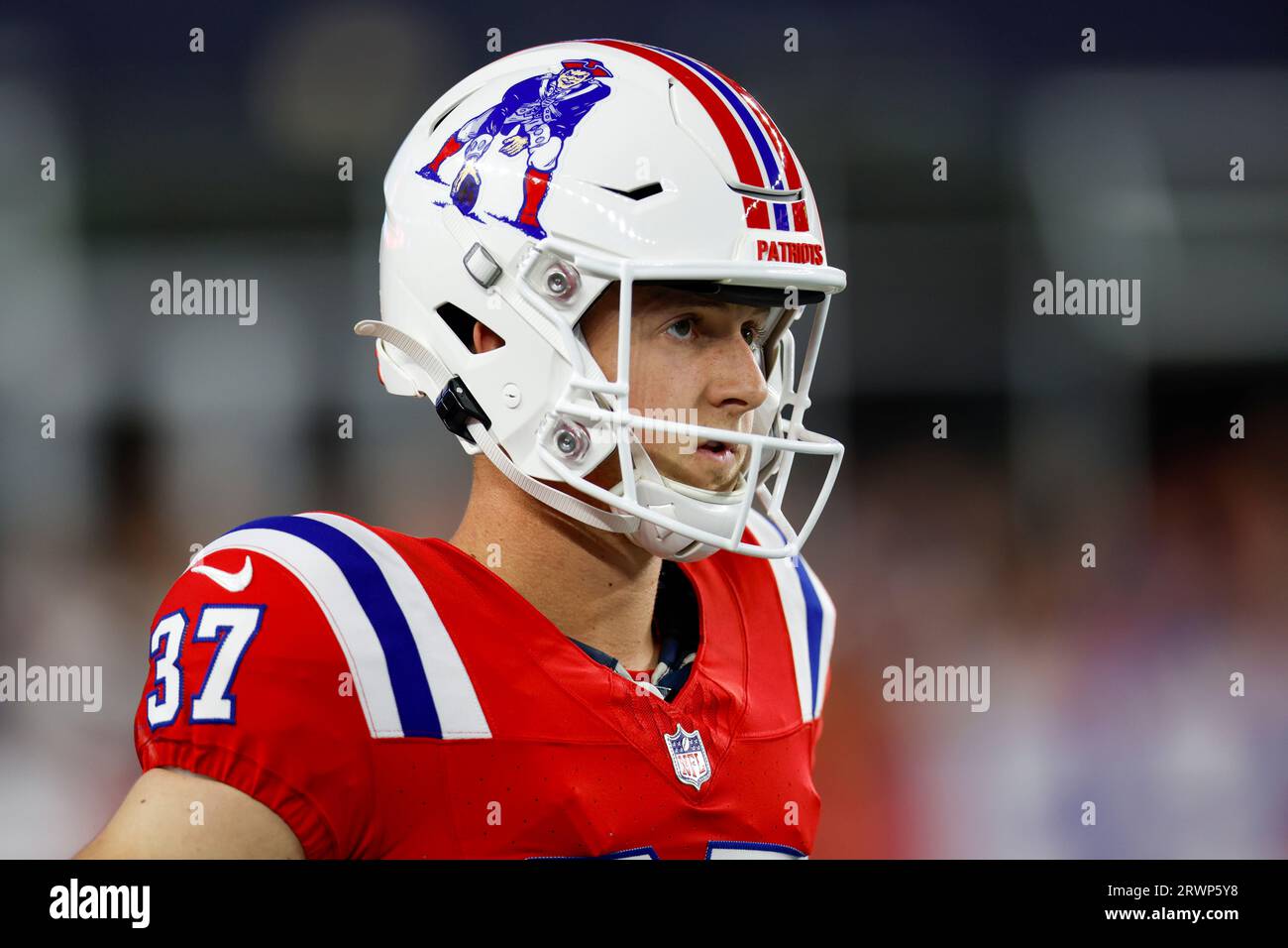 New England Patriots place kicker Chad Ryland (37) reacts during the ...