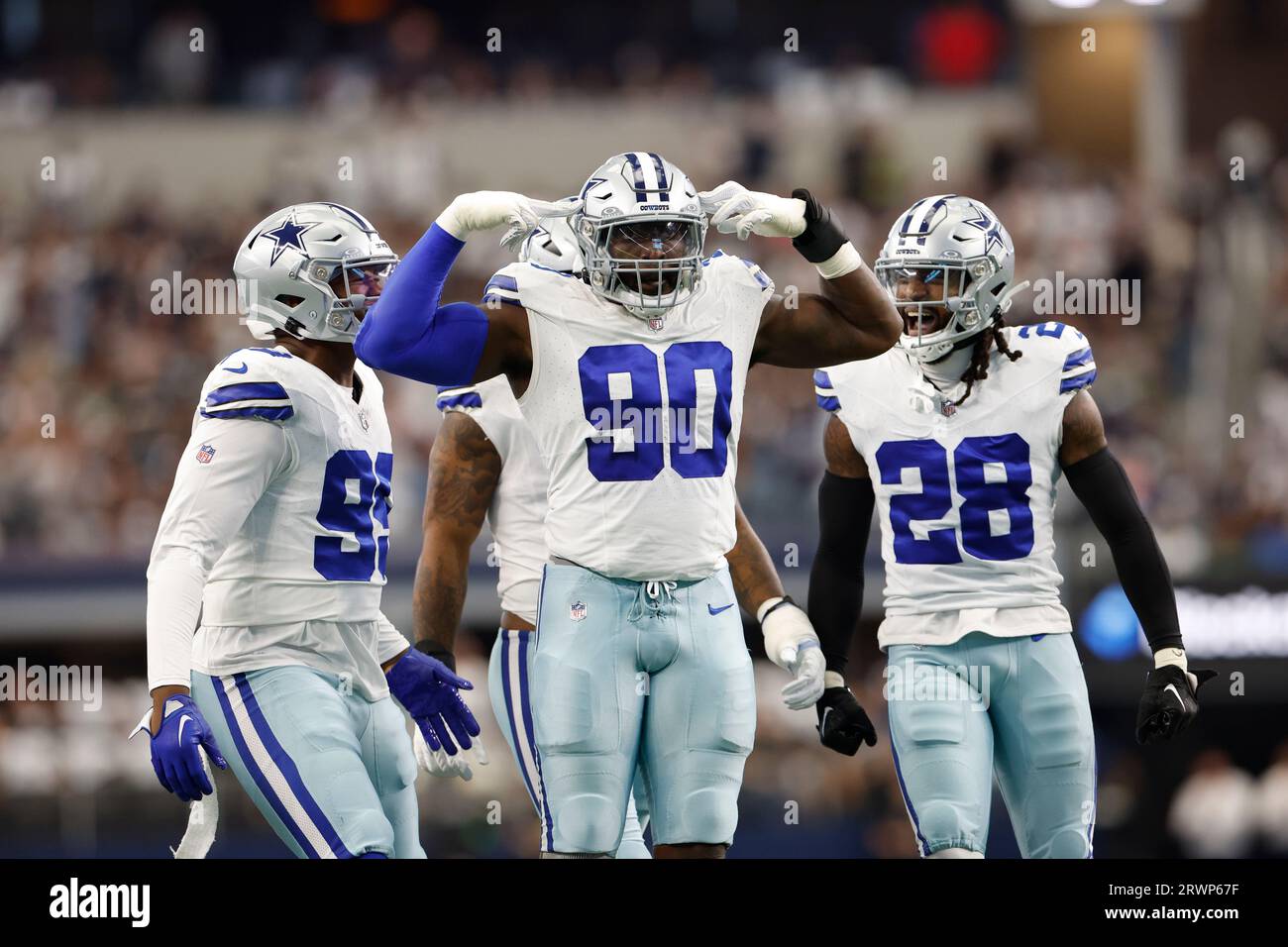 Dallas Cowboys defensive end Demarcus Lawrence (90) celebrates after a ...
