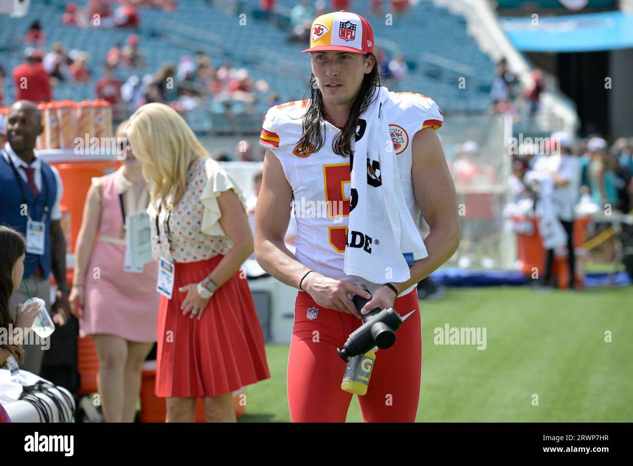 Kansas City Chiefs punter Tommy Townsend (5) walks on the sideline ...