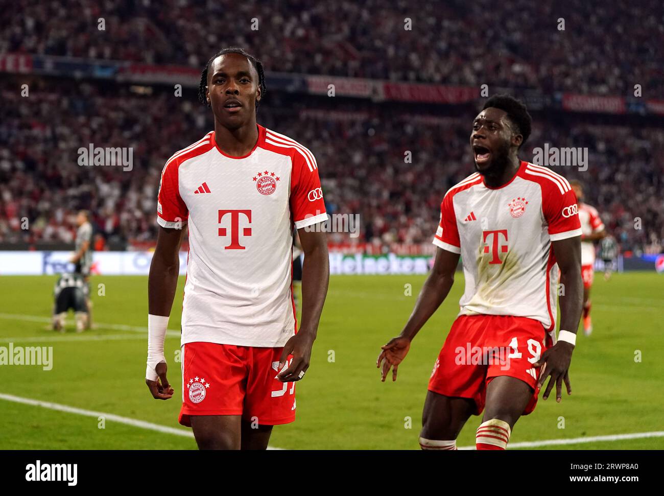 Bayern Munich's Mathys Tel celebrates scoring their side's fourth goal ...