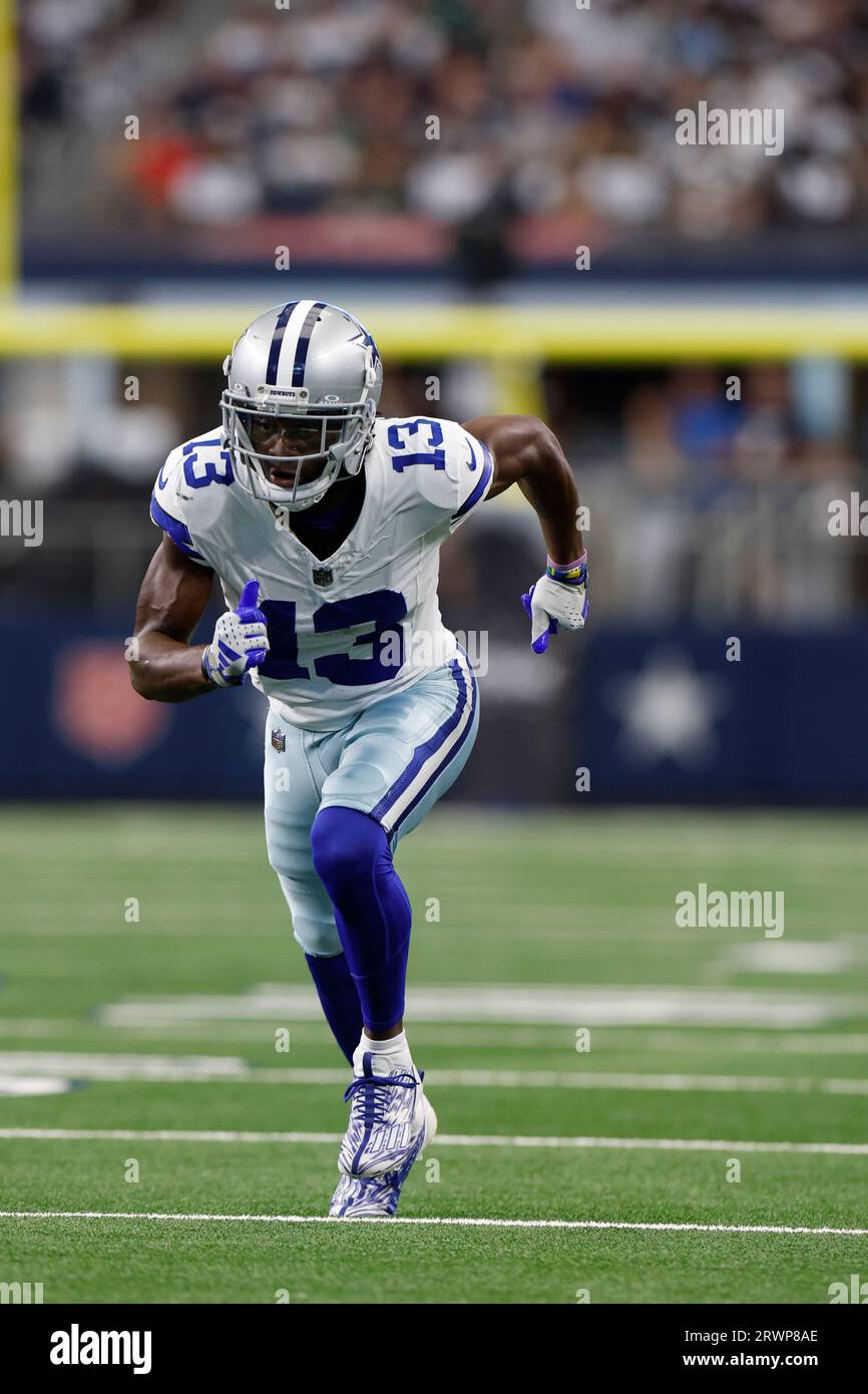 Dallas Cowboys wide receiver Michael Gallup (13) runs a pass route during an NFL football game ...