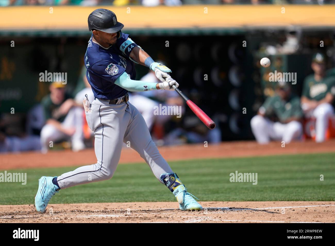 Seattle Mariners' Julio Rodriguez hits a home run against the Oakland ...