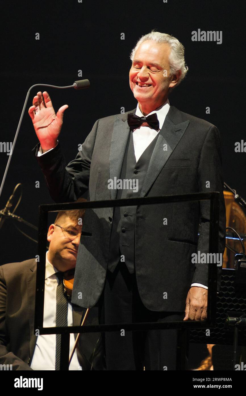The singer Andrea Bocelli during a performance at the WiZink Center ...