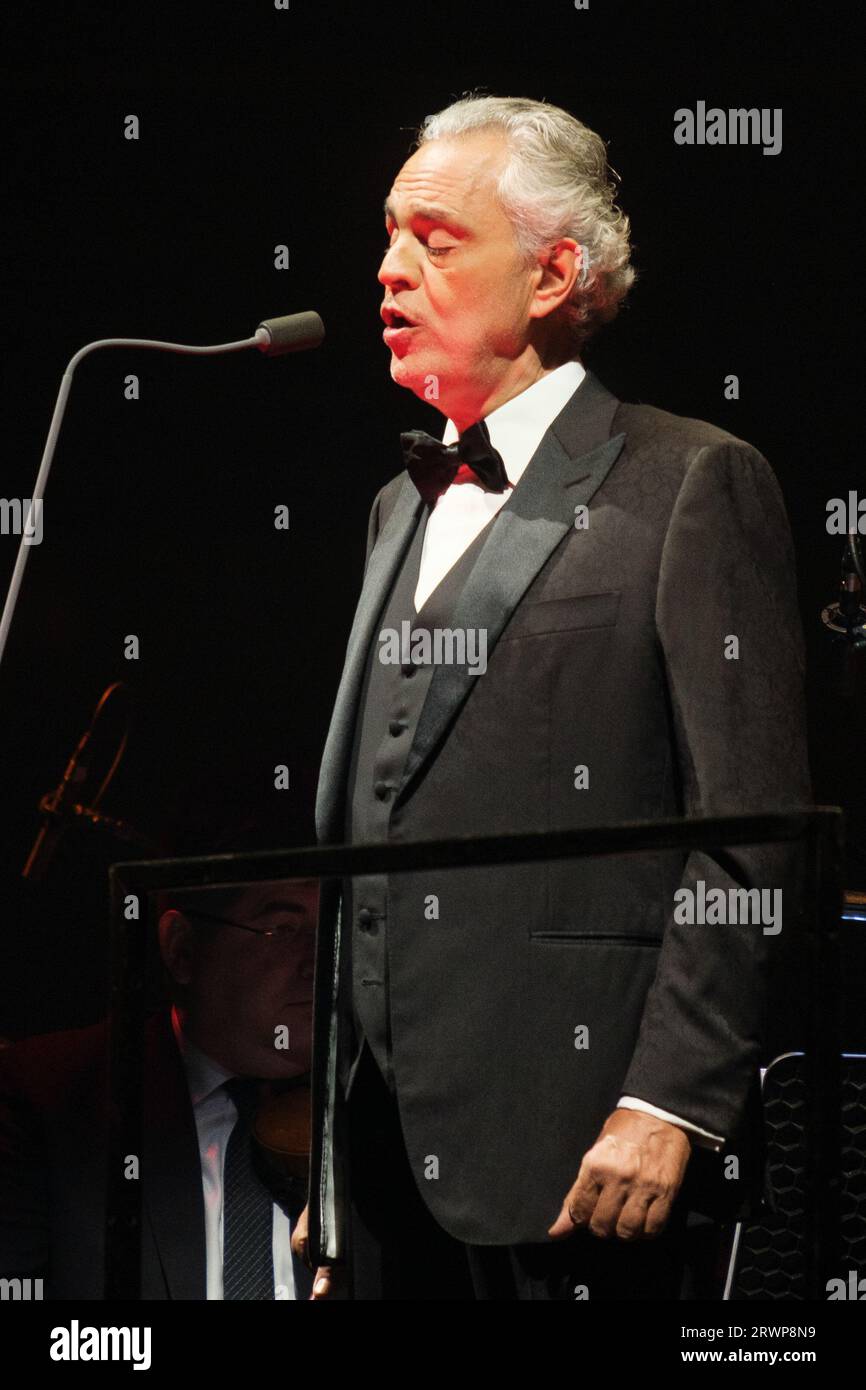 The singer Andrea Bocelli during a performance at the WiZink Center ...