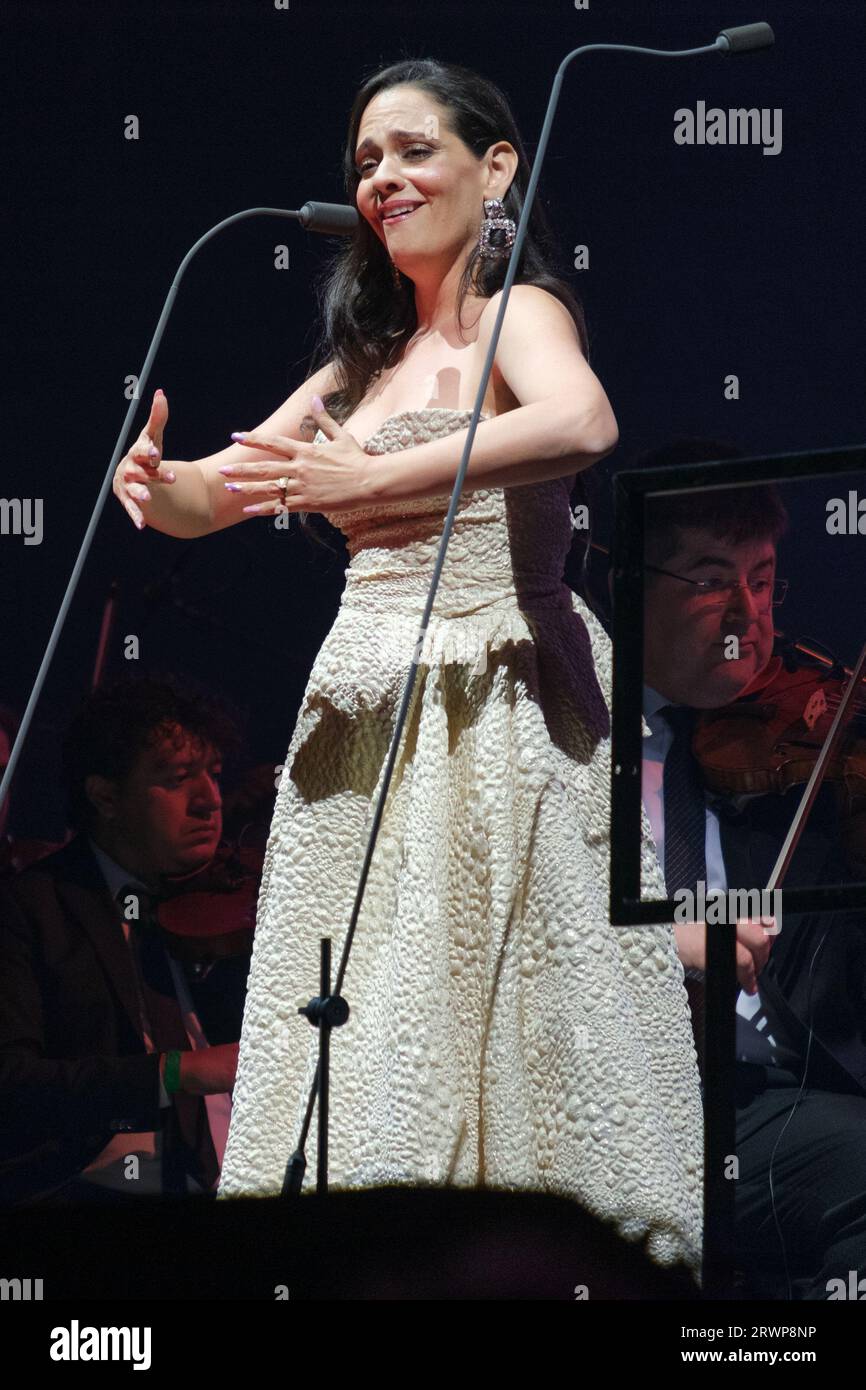 Maria Aleida during a performance at the Andrea Bocelli concert at the ...