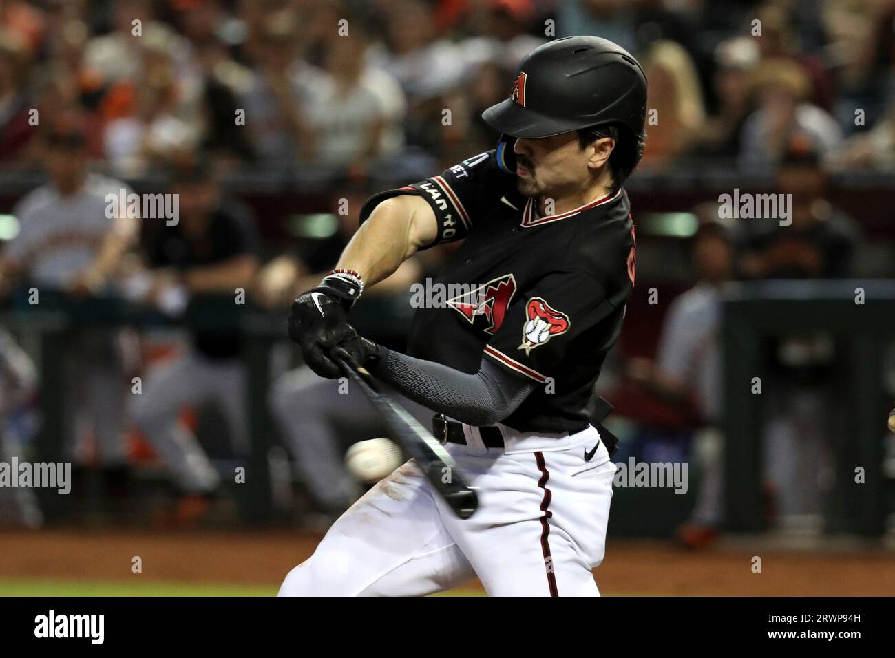 PHOENIX, AZ - SEPTEMBER 19: Arizona Diamondbacks left fielder Corbin Carroll (7) gets a hit ...