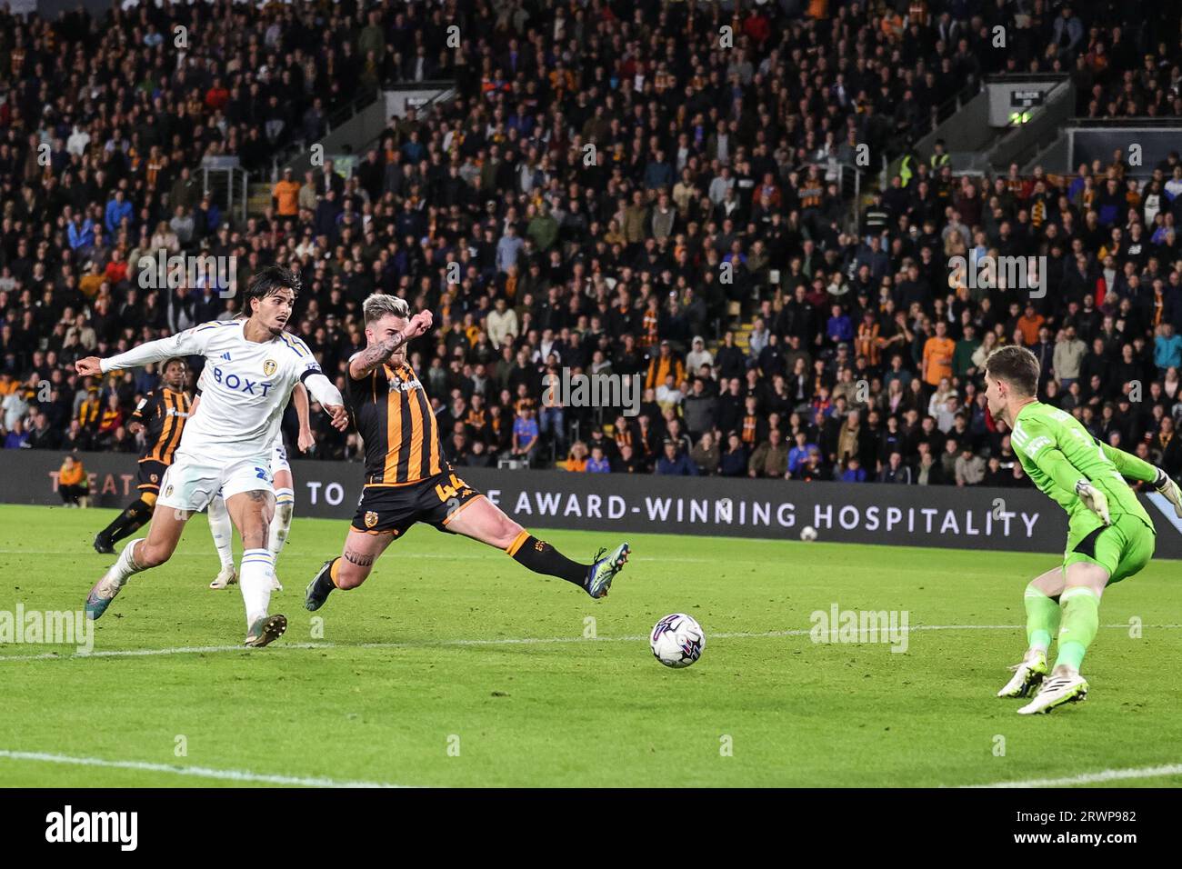 Aaron Connolly #44 of Hull City fails to connect with a crossed ball ...