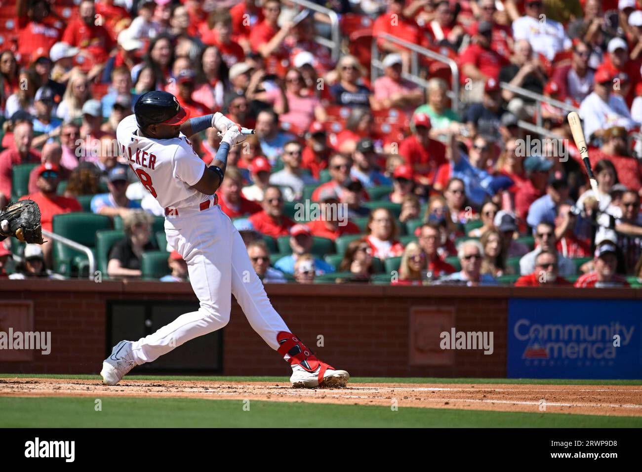 St. Louis Cardinals' Jordan Walker breaks his bat on a pop out to ...