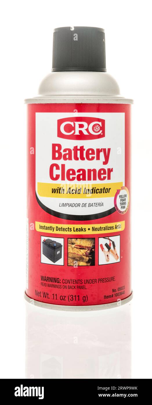 Winneconne, WI - 10 September 2023: A can of CRC battery cleaner spray ...