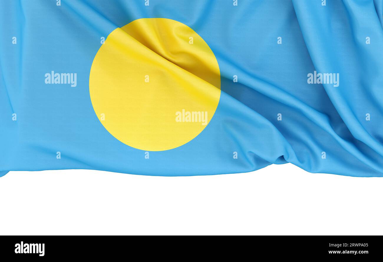 Flag of Palau isolated on white background with copy space below. 3D rendering Stock Photo - Alamy