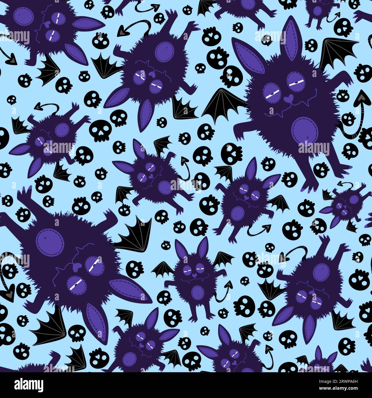 Halloween cartoon monsters seamless bats pattern for wrapping paper and ...