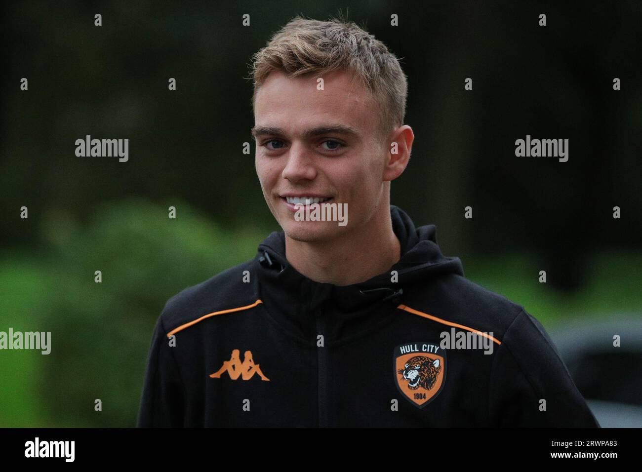 Scott Twine #30 of Hull City arrives at The MKM Stadium ahead of the ...