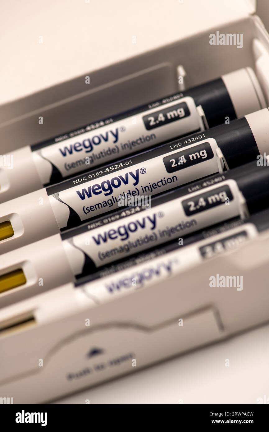 Still life of Wegovy an injectable prescription weight loss medicine ...