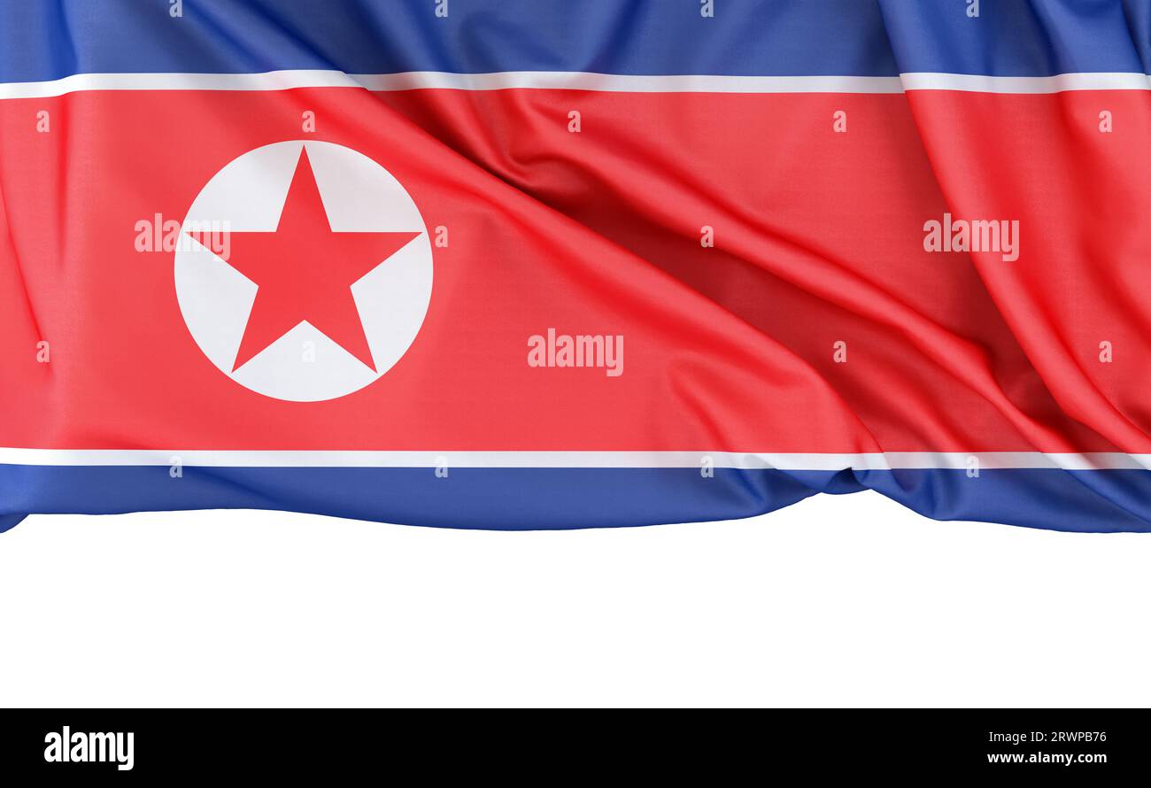 Flag of North Korea isolated on white background with copy space below. 3D rendering Stock Photo ...