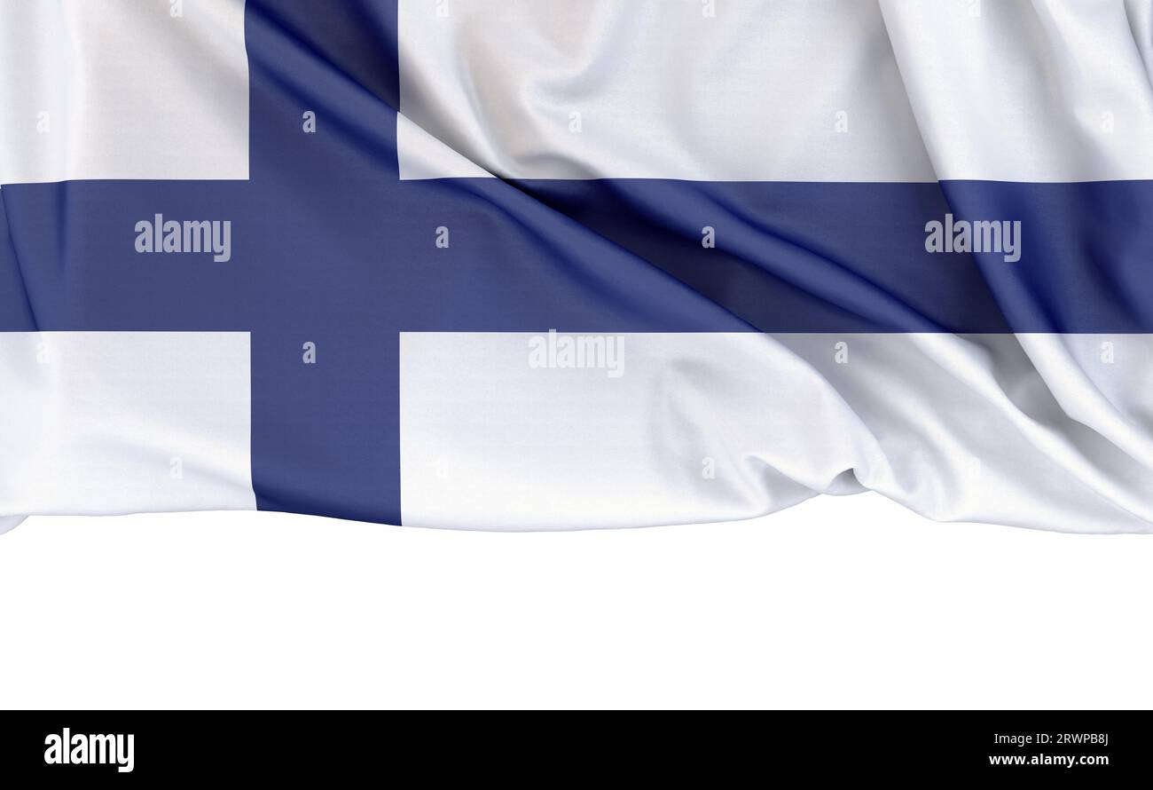 Flag of Finland isolated on white background with copy space below. 3D ...