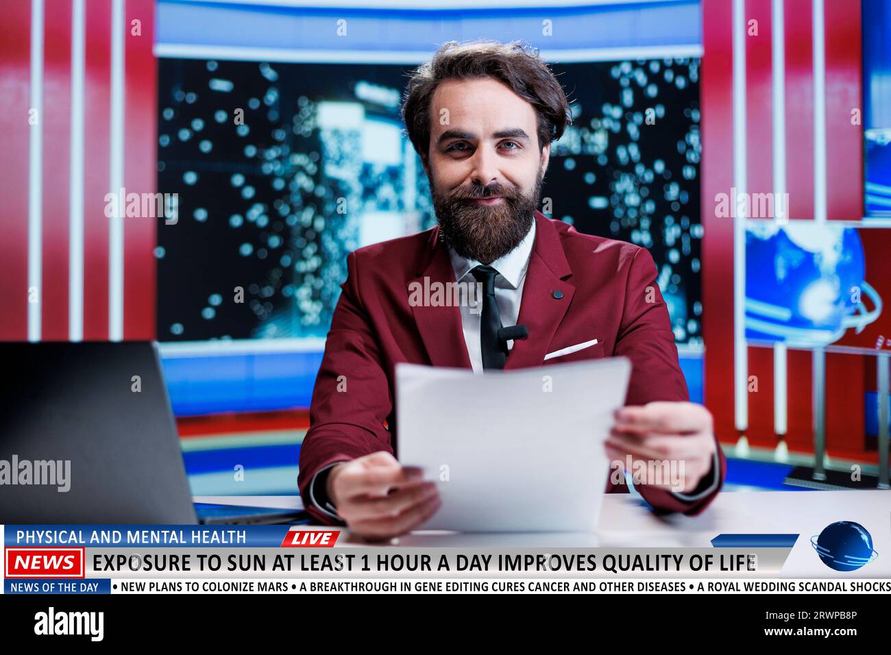 Reportage about physical health advice, presenter discussing about sun exposure benefits live on ...