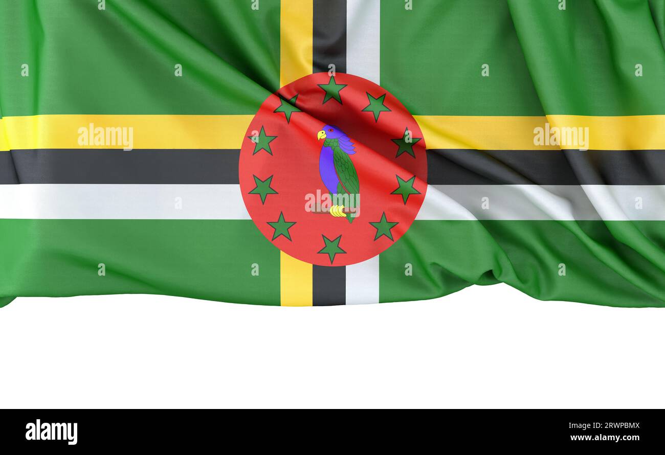 Flag of Dominica isolated on white background with copy space below. 3D ...