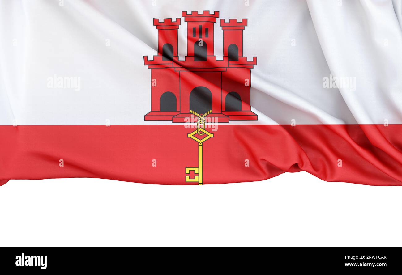 Flag of Gibraltar isolated on white background with copy space below ...