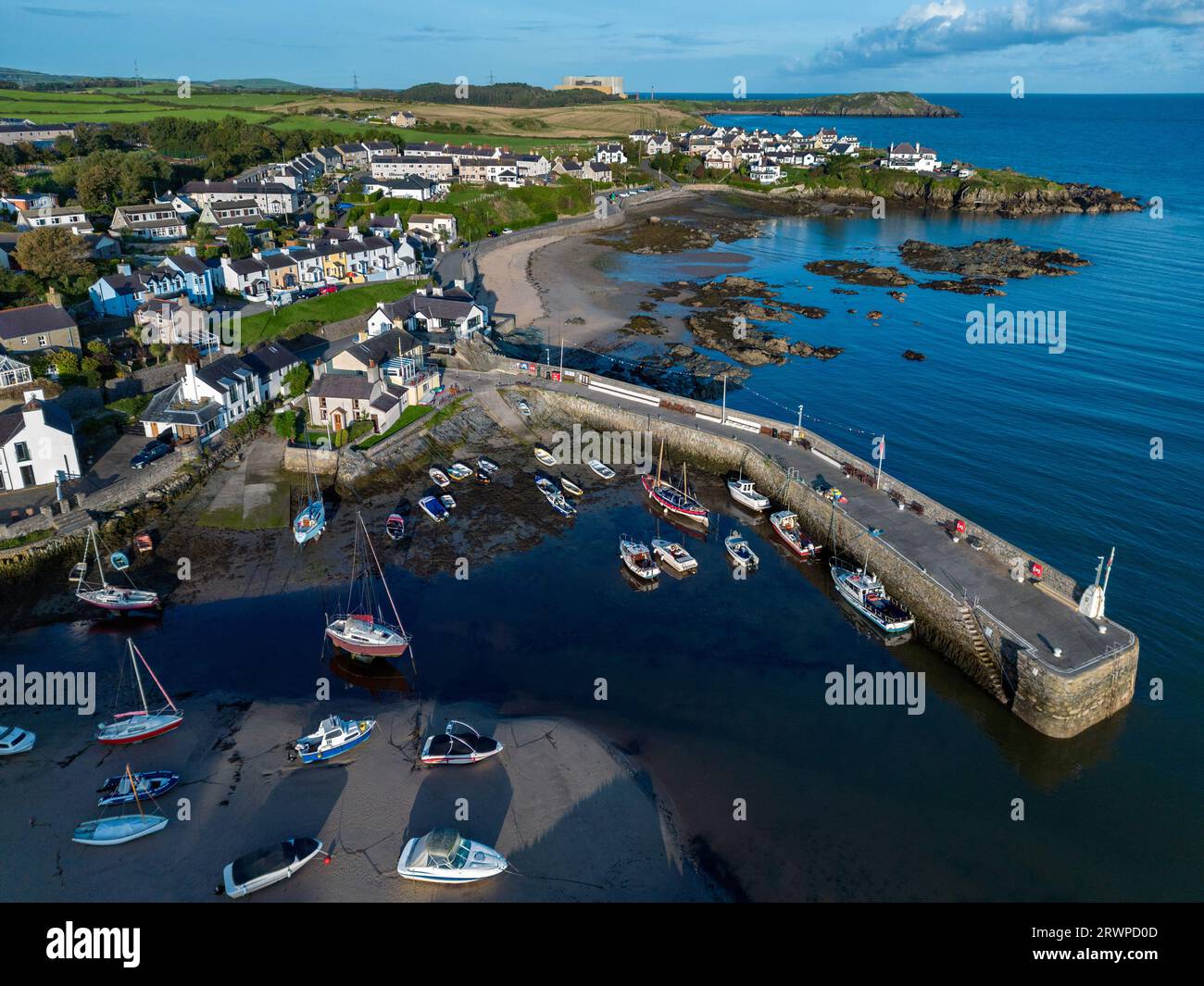 Aerial view of Cemaes Bay on the island of Anglesey in North Wales ...