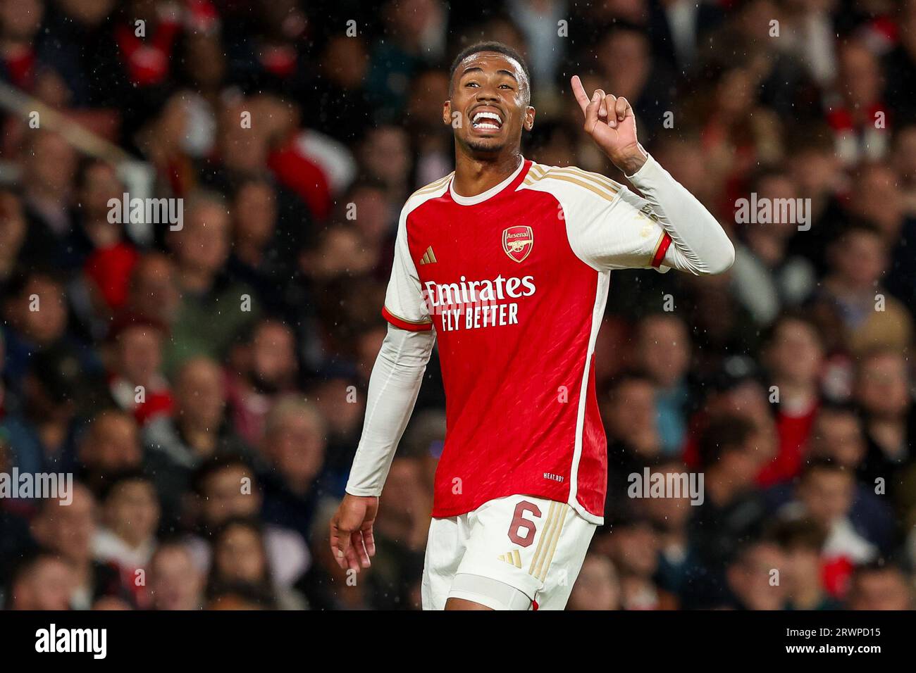London, UK. 20th Sep, 2023. LONDON, UNITED KINGDOM - SEPTEMBER 20: Gabriel of Arsenal gestures ...