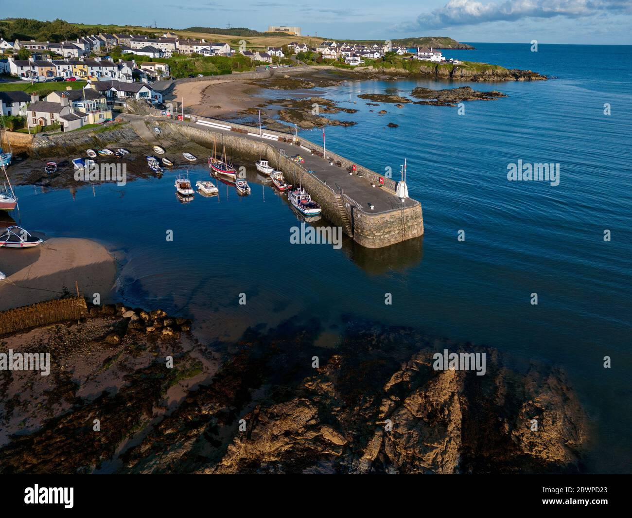 Aerial view of Cemaes Bay on the island of Anglesey in North Wales ...
