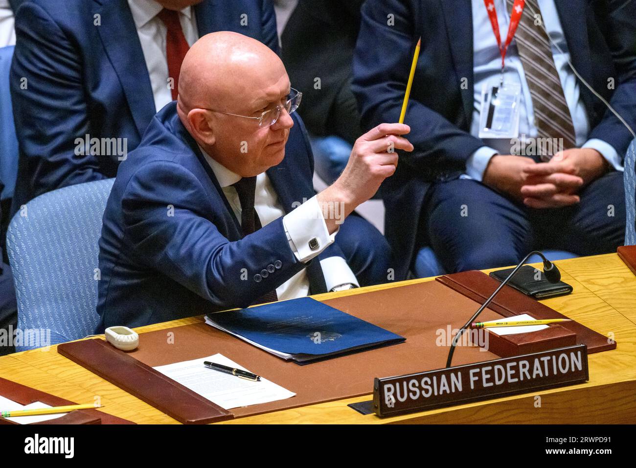 New York, USA. 20th Sep, 2023. Russian Ambassador Vasily Nebenzya ...