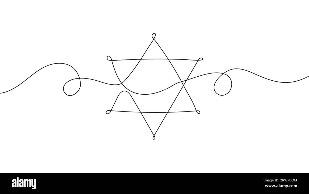 Star of David vector in continuous line style. Line art Jewish sign illustration Stock Vector ...