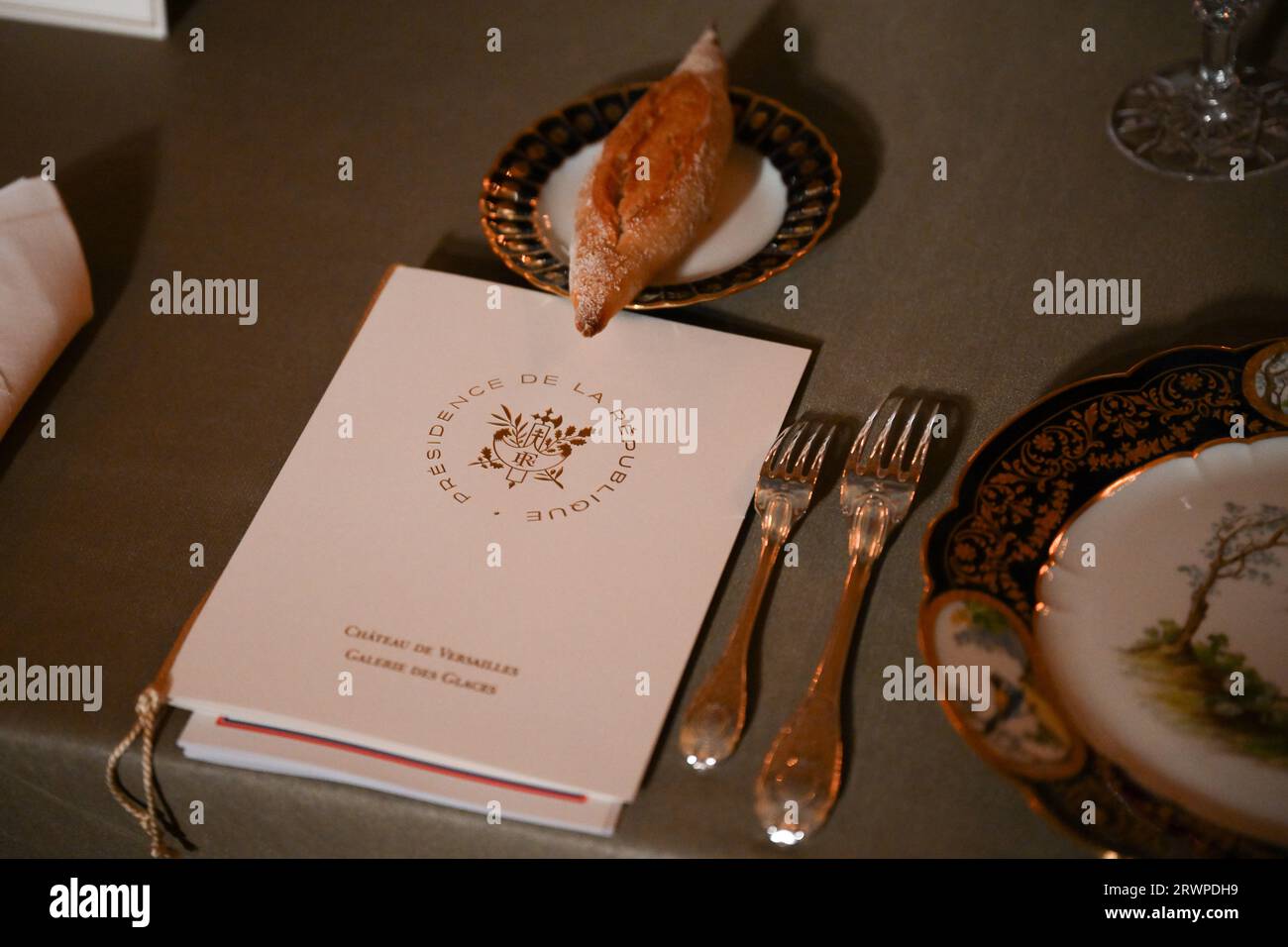 A menu ahead of the State Banquet, at the Palace of Versailles, Paris ...