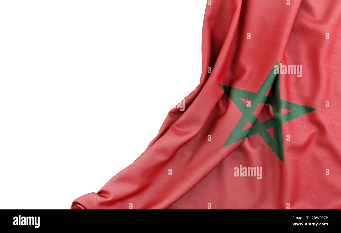 Flag of Morocco with empty space on the left. Isolated. 3D Rendering ...