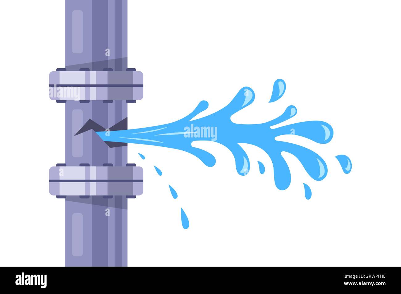 pipe burst. water flows from the hole. flat vector illustration Stock ...