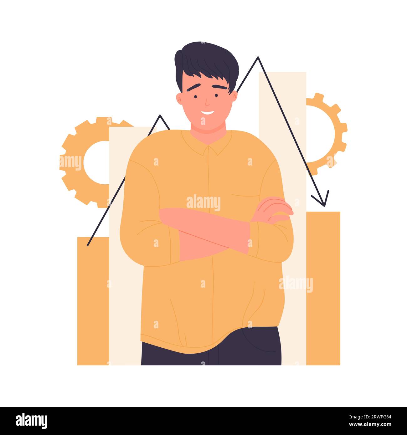 Young businessman financial analysis. Money growth graph cartoon vector ...