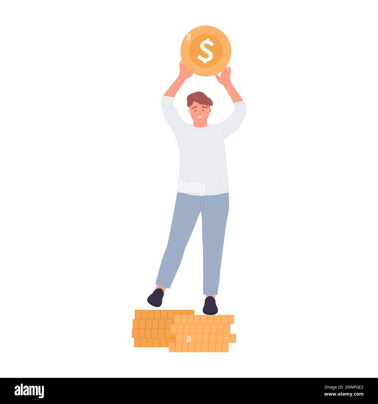 Happy businessman holding dollar coin. Business financial profit ...