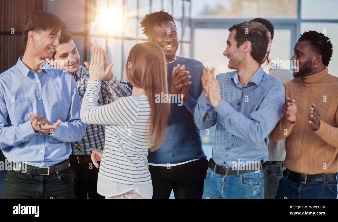 Human resources. Group portrait of smiling employees of a friendly team ...