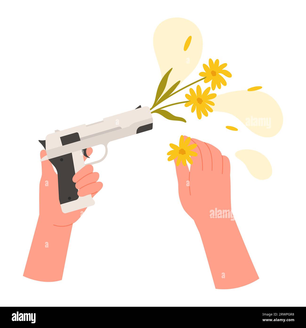 Gun shoots flowers. No war marketing advertising, spreading peace and ...