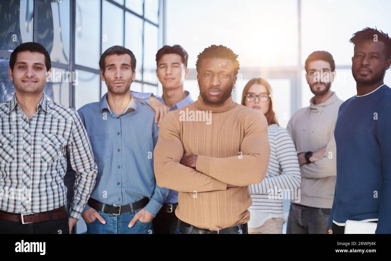 Portrait Of Multi-Cultural Office Staff Standing In Lobby Stock Photo ...