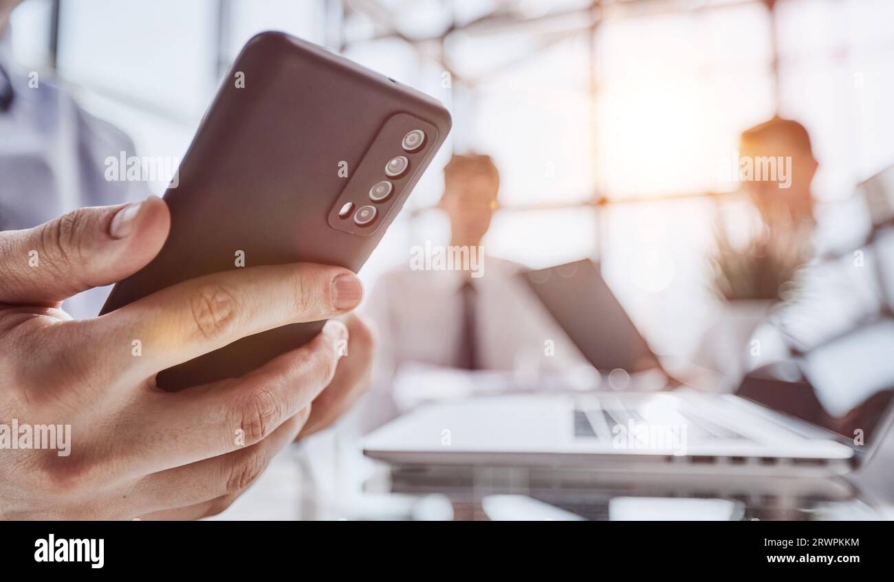 men Typing Text on Your Phone Indoors, Close-Up, Finger Prints on the ...