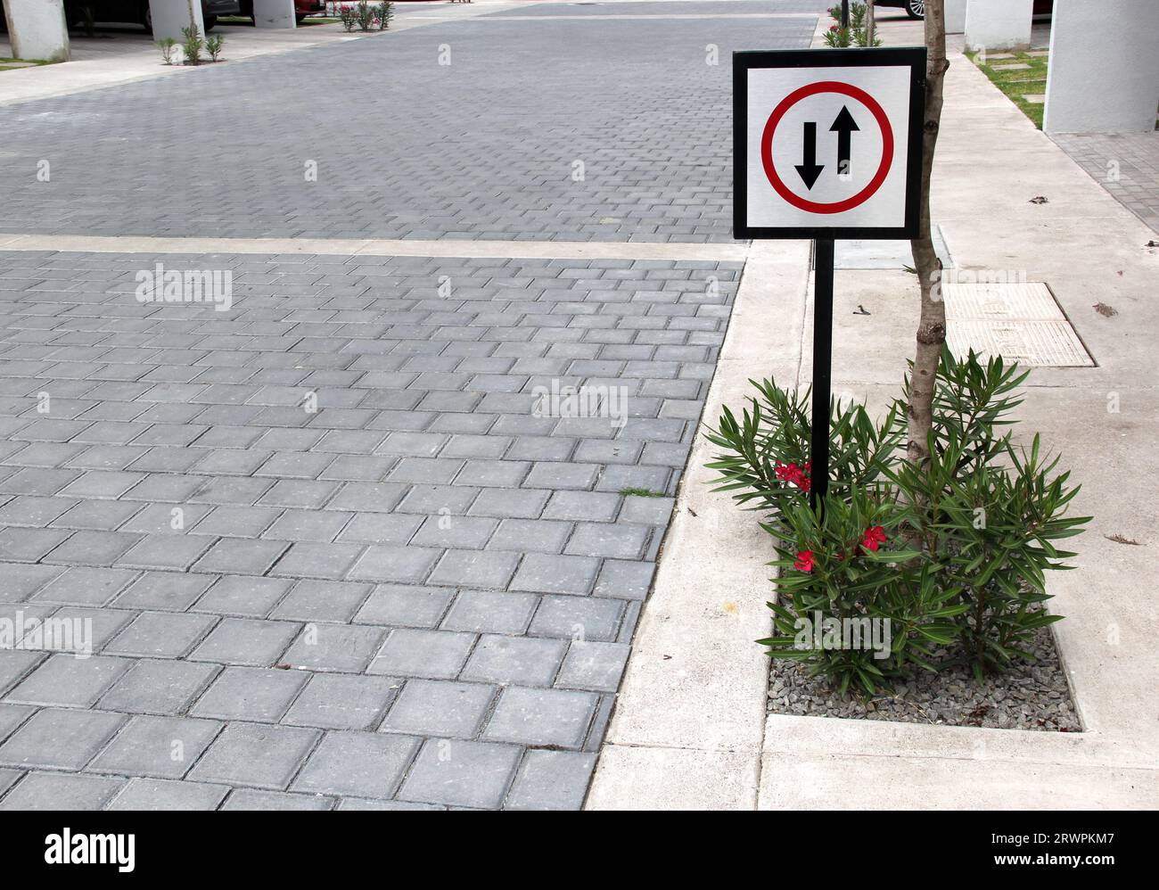 Signaling panel on the street indicating that the road is two-way and ...