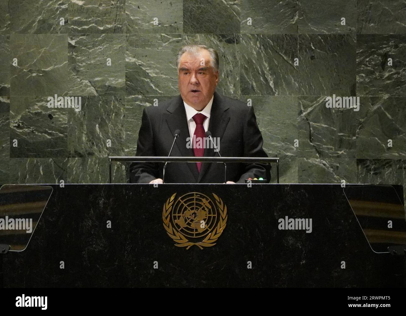 United Nations. 20th Sep, 2023. Tajik President Emomali Rahmon delivers ...