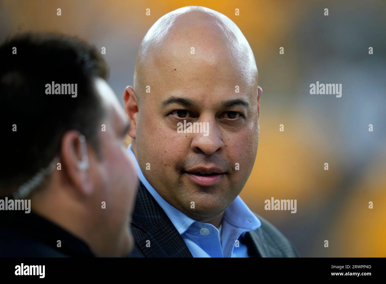 Pittsburgh Steelers general manager Omar Khan, right, walks on the ...
