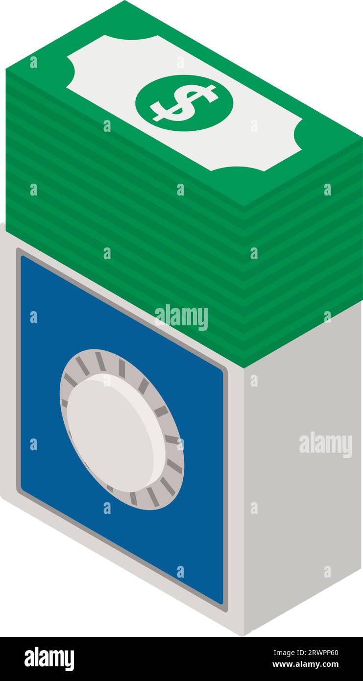 Bank deposit icon isometric vector. Closed metal safe and dollar bill ...