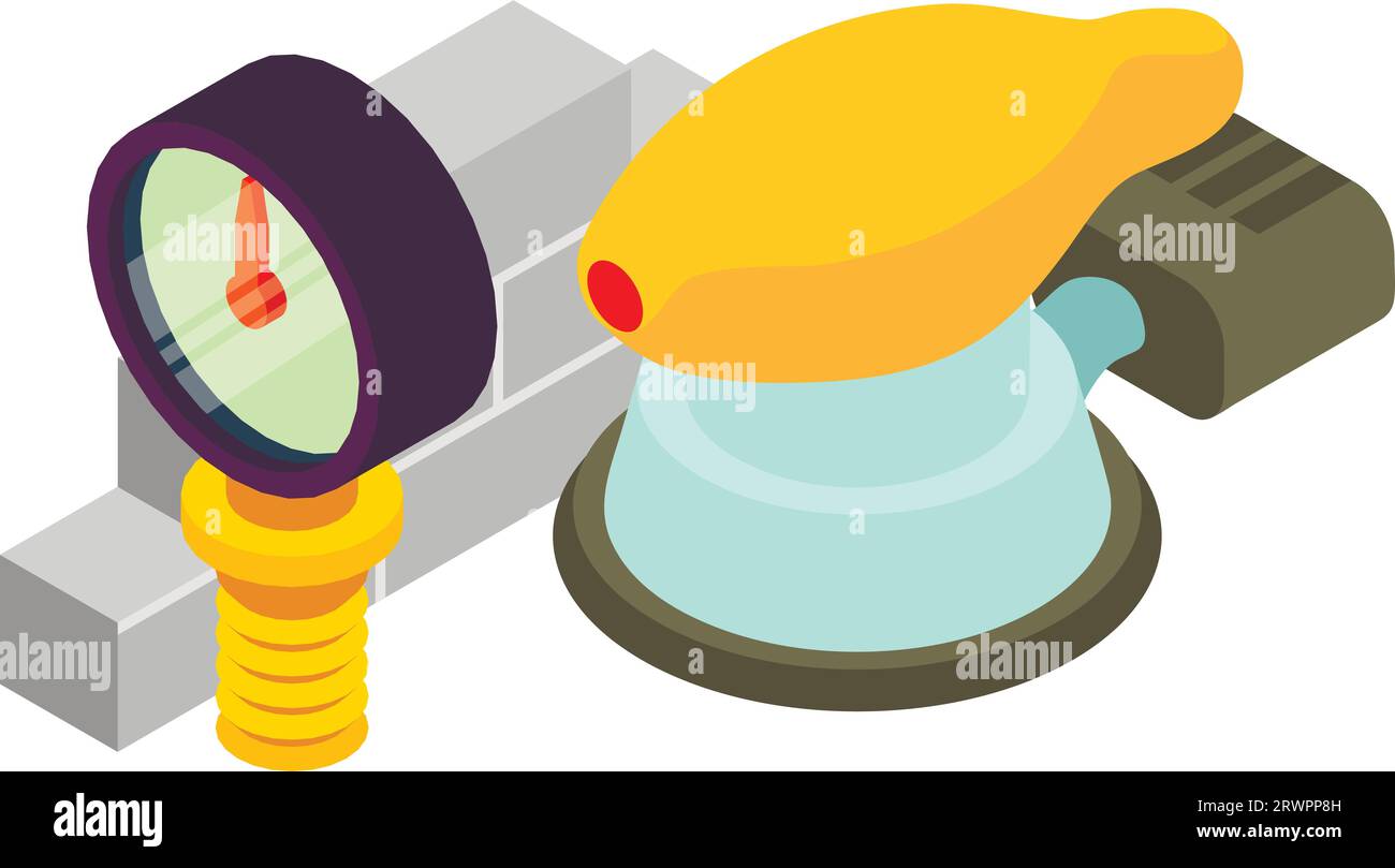 Construction tool icon isometric vector. Manometer and floor sanding ...