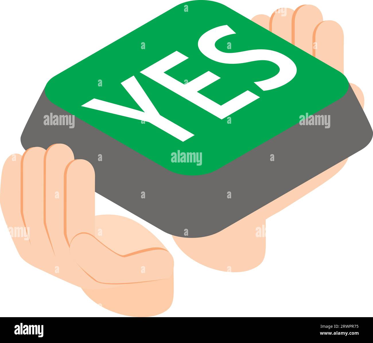 Yes sign icon isometric vector. Green button with inscription yes in ...