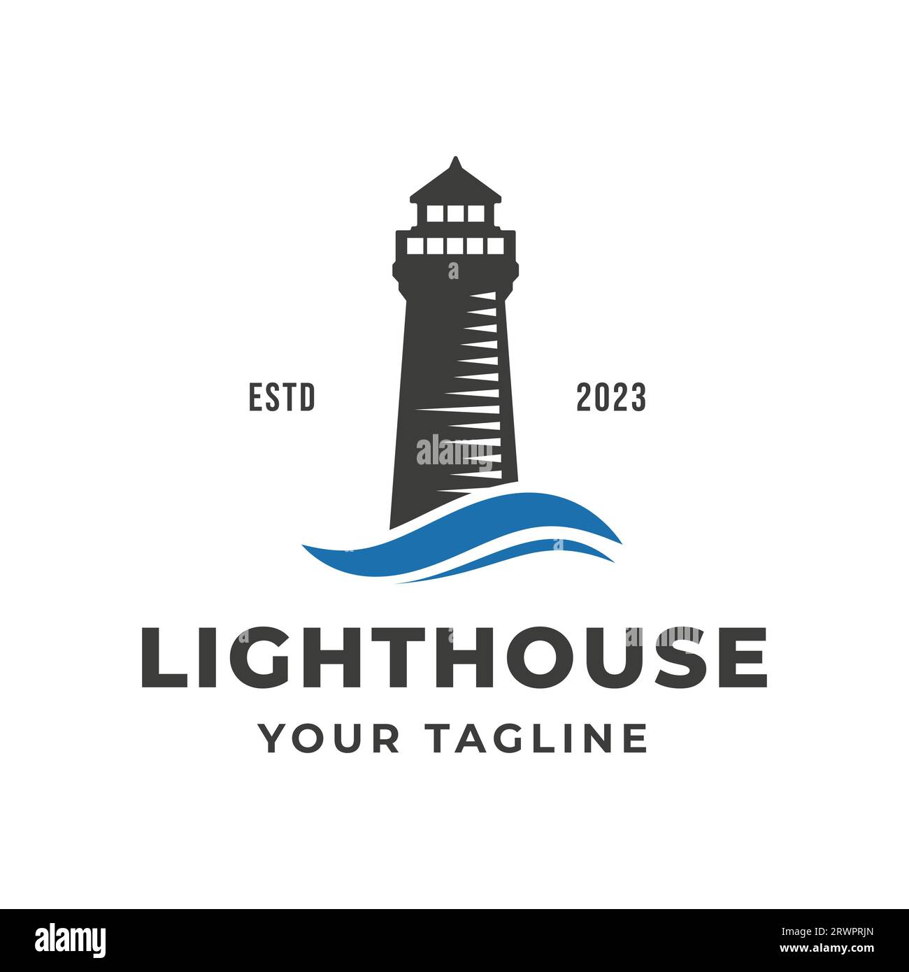 Tower building Lighthouse Marine navigator Logo Design Vector Vintage Retro Ocean Wave Symbol ...