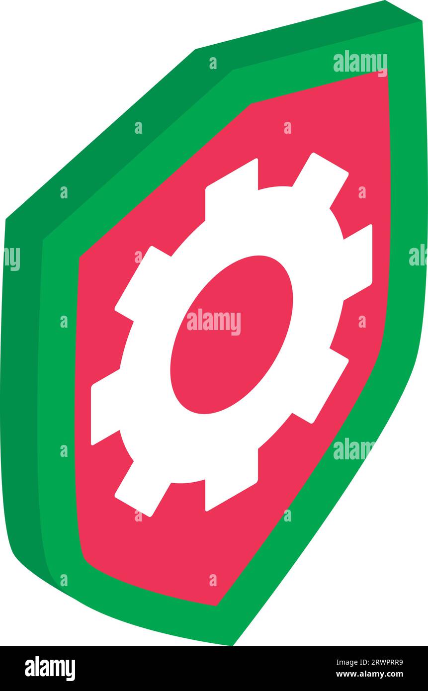 Technical support icon isometric vector. Symbolic shield with gear ...